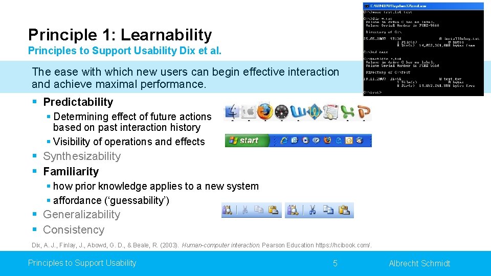 Principles to Support Usability according to Alan Dix