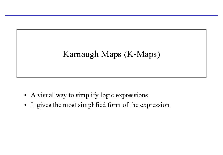 Karnaugh Maps KMaps A visual way to simplify