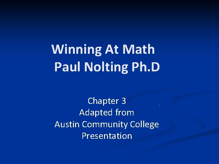 Winning At Math Paul Nolting Ph D Chapter