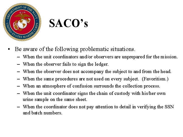 Marine Corps Urinalysis Program Introduction The urinalysis program