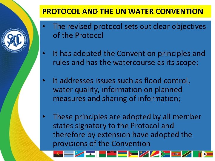 THE SADC PROTOCOL ON SHARED WATERCOURSES DEVELOPMENT BACKGROUND