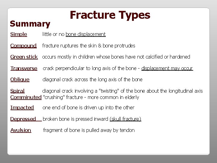 RAD 422 Lecture 4 Fractures Types Complications and