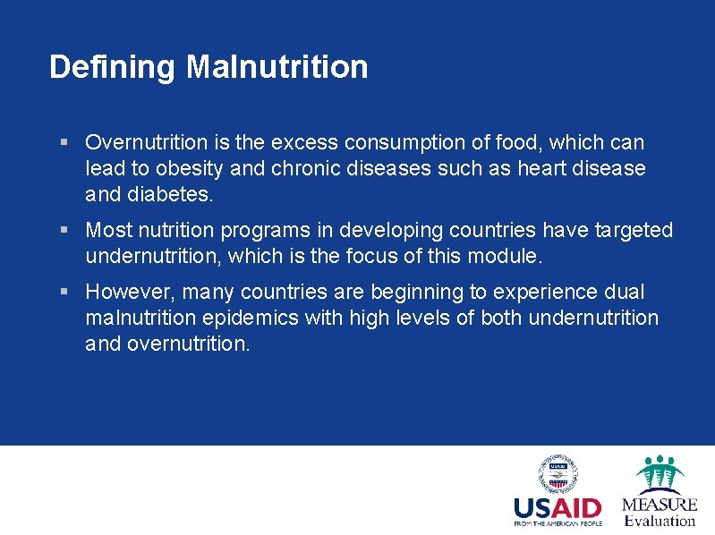 Monitoring and Evaluation of Maternal and Child Nutrition