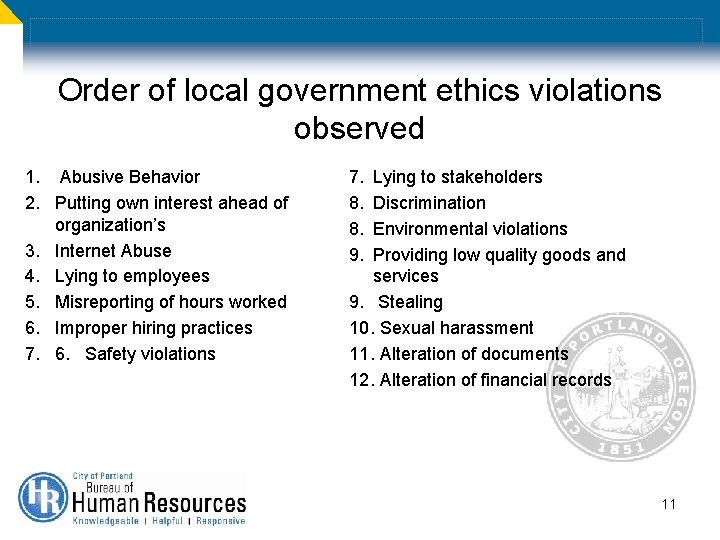 Ethics Stewardship Trust Accountability City of Portland Manager