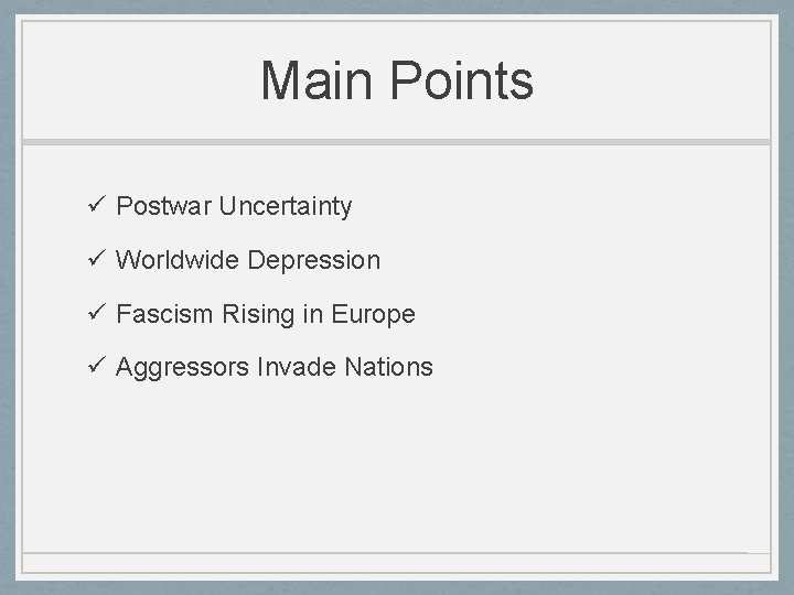 Chapter 15 Years of Crisis Main Points Postwar