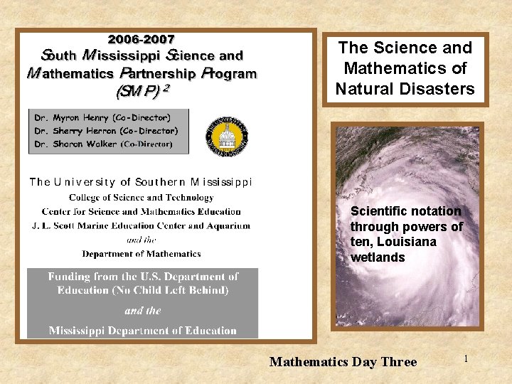 The Science and Mathematics of Natural Disasters Scientific