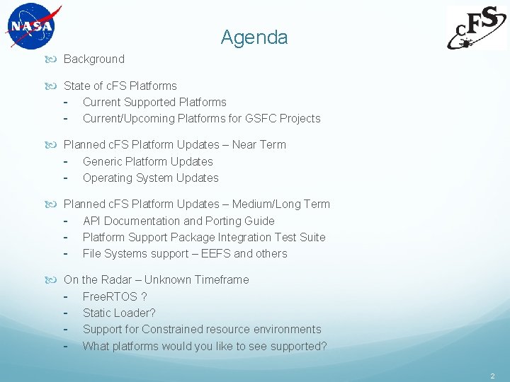 Core Flight System c FS Platform Update FSW