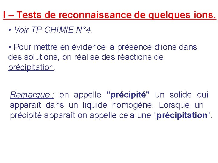 Chapitre 4 Ions et p H I Tests