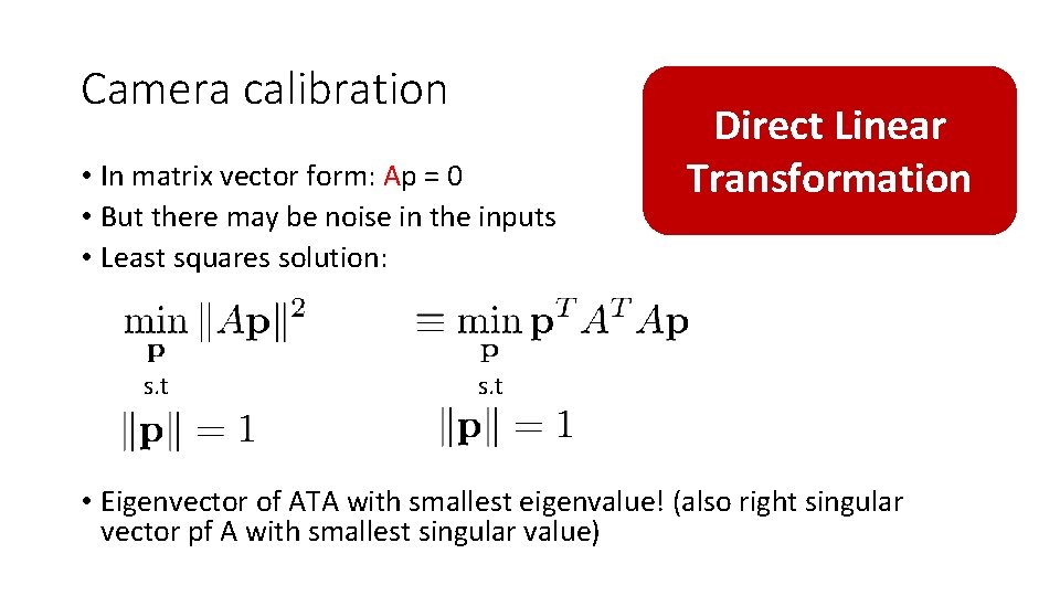 Calibration and homographies Final perspective projection Camera extrinsics