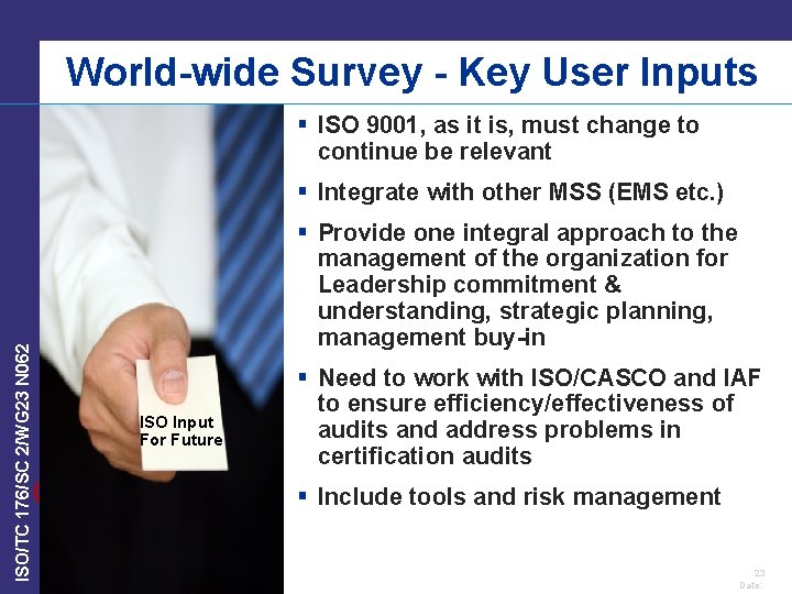 ISO 9001 2015 Revision Overview August 2013 ISOTC