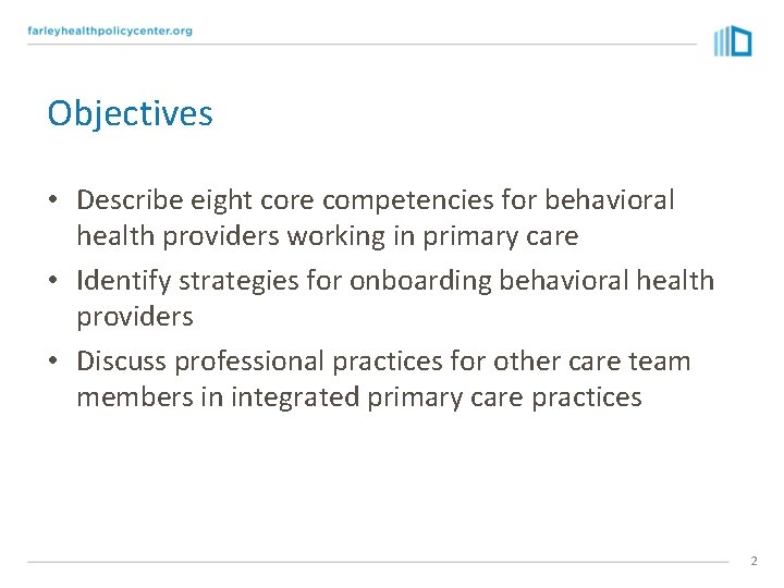 Behavioral Health Providers in Primary Care Competencies Onboarding