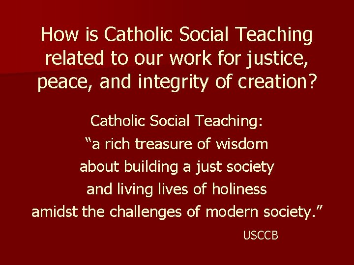Catholic Social Teaching and the Franciscan Life How