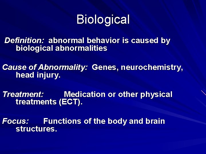 Causes of Abnormal Behavior Chapter 2 Paradigms defa