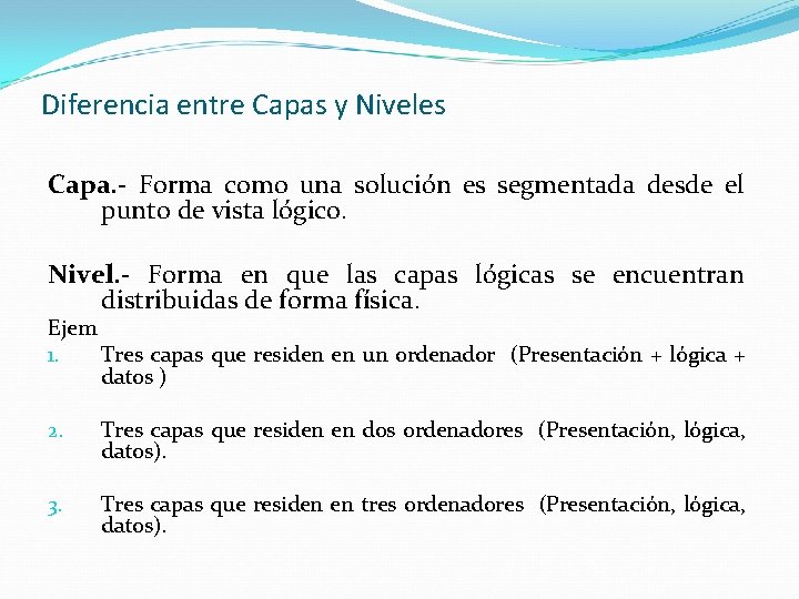 ARQUITECTURA 3 CAPAS PROGRAMACIN POR CAPAS Definicin Es