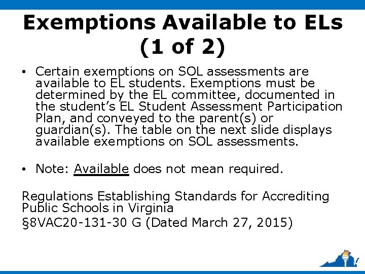 EL Accommodations 101 2019 Coordinators Technical Assistance Academy