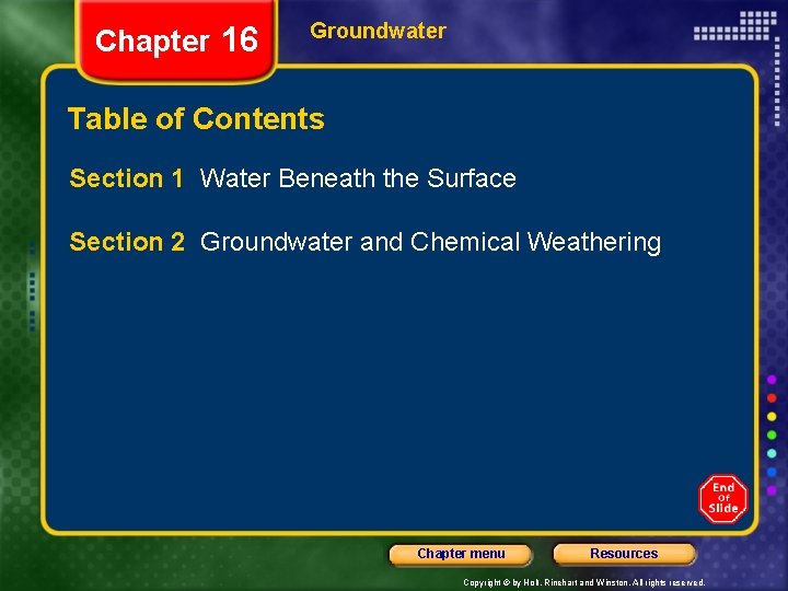 Chapter 16 Groundwater Table of Contents Section 1