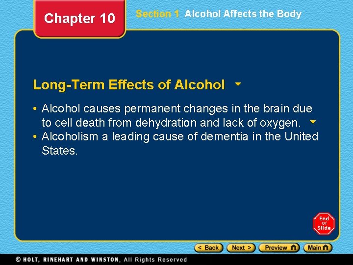Chapter 10 Section 1 Alcohol Affects the Body