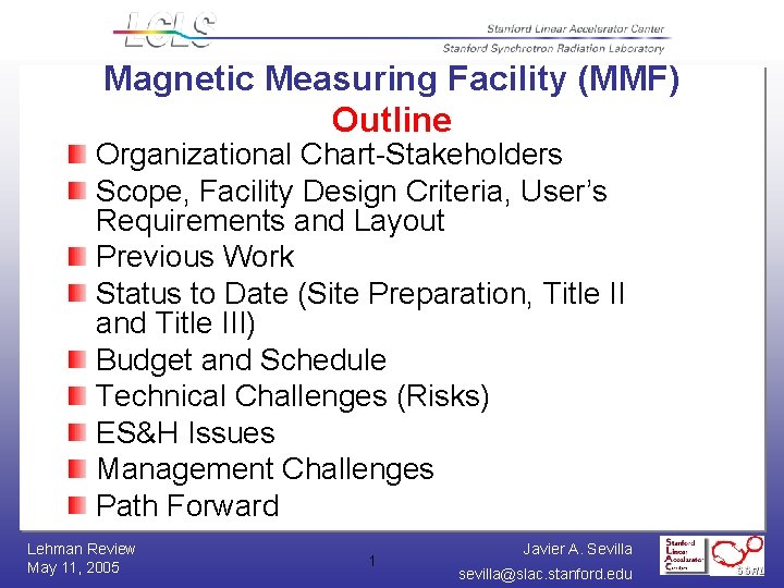Magnetic Measuring Facility MMF Outline Organizational ...