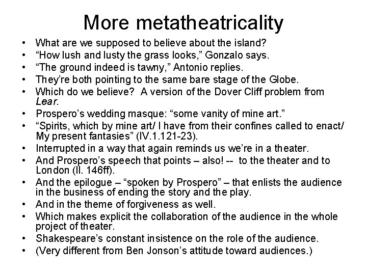 The Tempest First lecture Performance of Act III