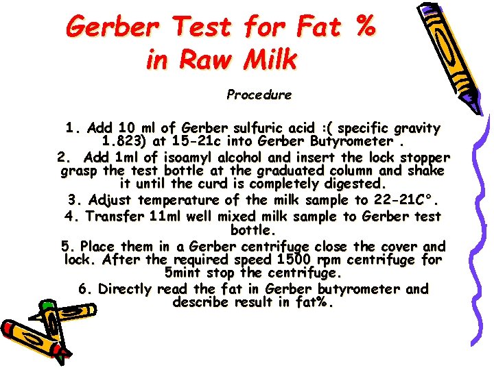Gerber Test for Fat in Raw Milk Procedure