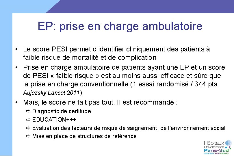 Embolie Pulmonaire mise jour des recommandations Dr Florence