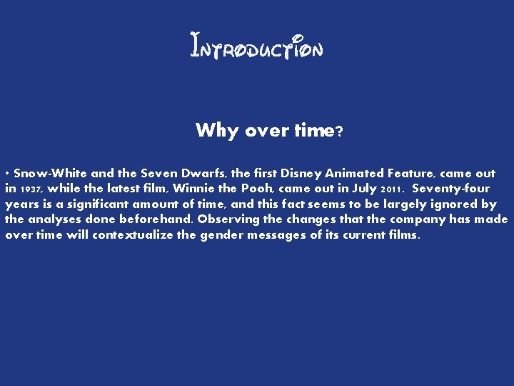 Representations of Gender in Disney Animated Features Over