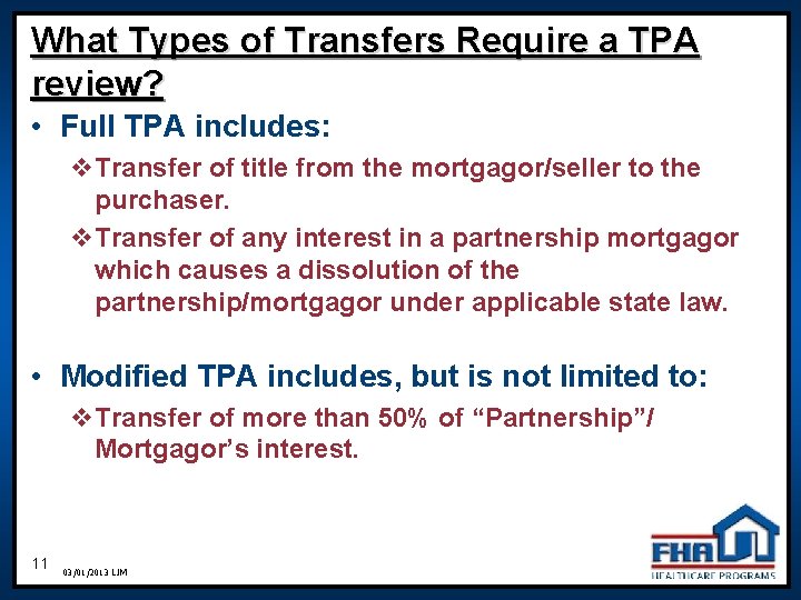 TPA Transfer of Physical Assets Full Modified Transfer