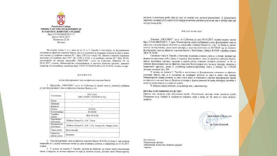 Republic of Serbia Ministry of Environmental Protection Licensing