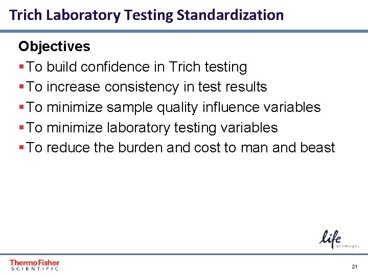 Trich Laboratory Testing Standardization Trichomonas foetus DNA testing
