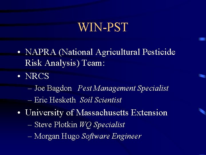 Windows Pesticide Screening Tool WINPST NRCS National Water