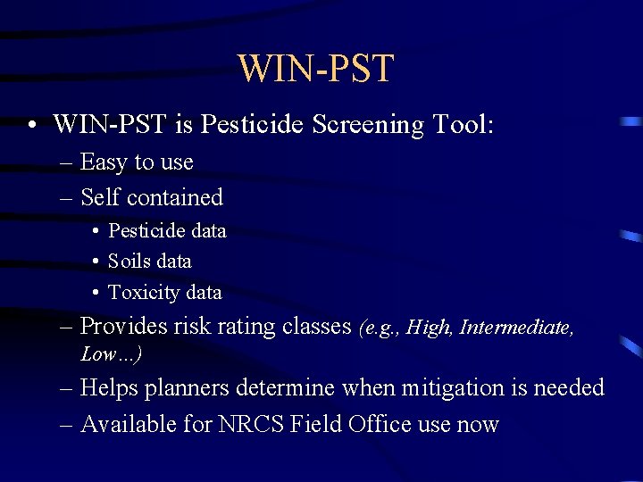 Windows Pesticide Screening Tool WINPST NRCS National Water