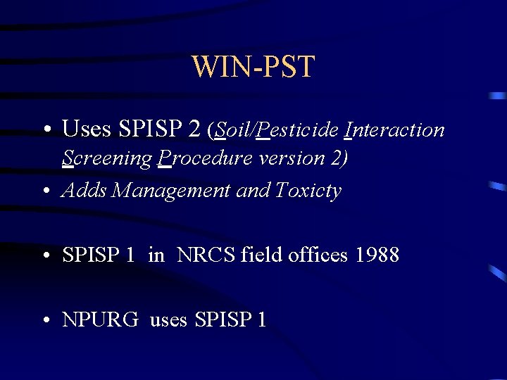 Windows Pesticide Screening Tool WINPST NRCS National Water