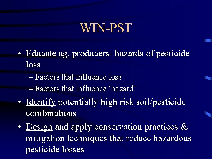 Windows Pesticide Screening Tool WINPST NRCS National Water