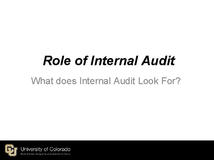 Role of Internal Audit What does Internal Audit