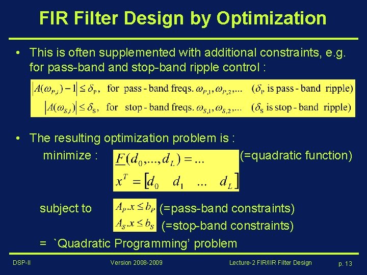 Digital Signal Processing II Lecture 2 FIR IIR