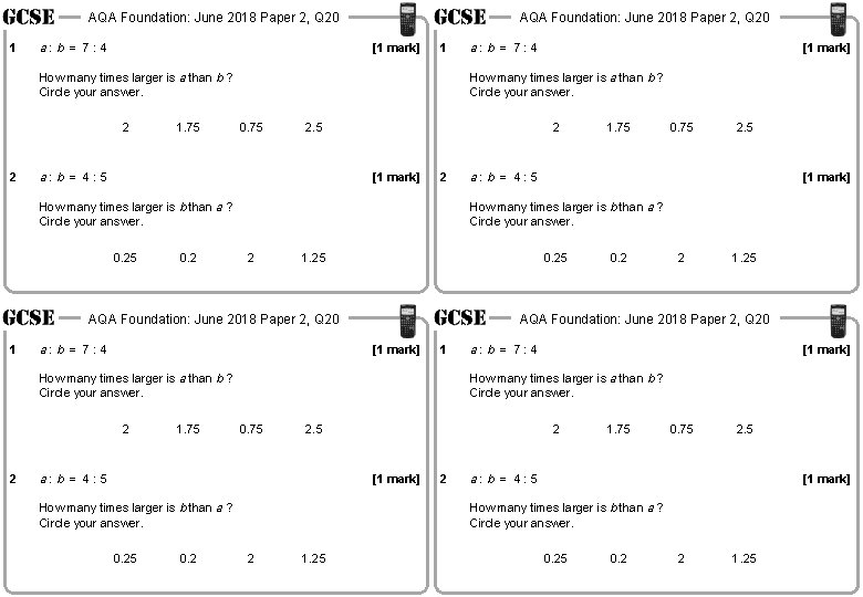Comparing Ratios Foundation GCSE Questions AQA These questions