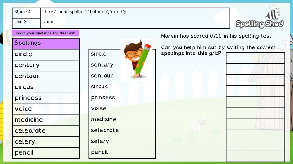 Stage 4 List 2 The s sound spelt