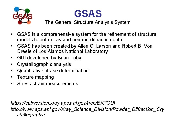 Software for Rietveld analysis Full Prof Suite The
