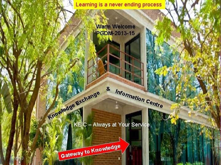 Learning is a never ending process Warm Welcome