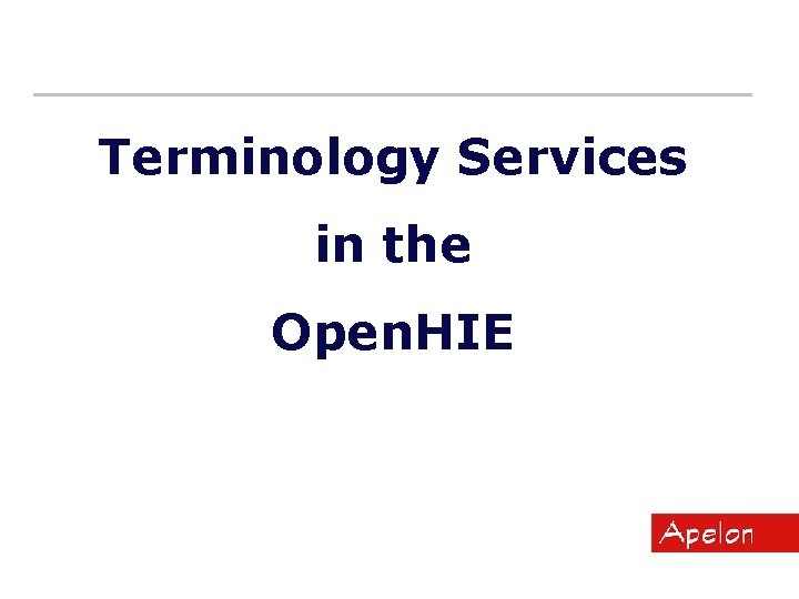 Terminology Services in the Open HIE Agenda Terminology