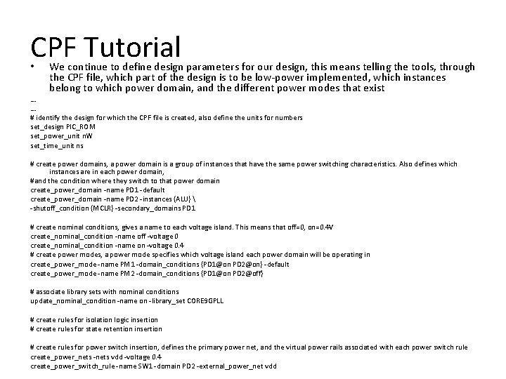 CPF Tutorial Yanqing Zhang Yousef Shaksheer CPF Tutorial