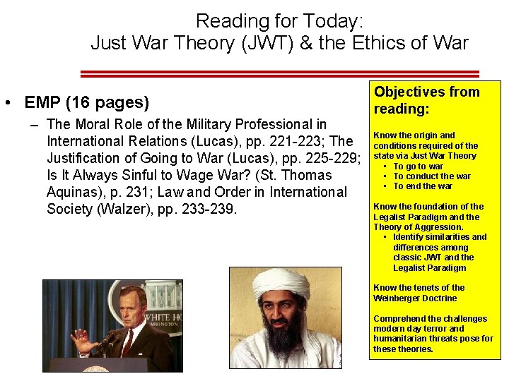 Reading for Today Just War Theory JWT the
