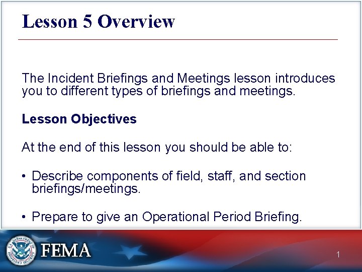 Lesson 5 Overview The Incident Briefings and Meetings