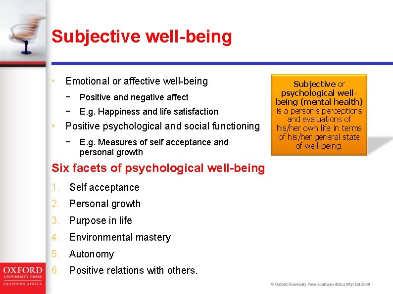 Chapter 19 PSYCHOLOGICAL WELLBEING Learning outcomes to keep