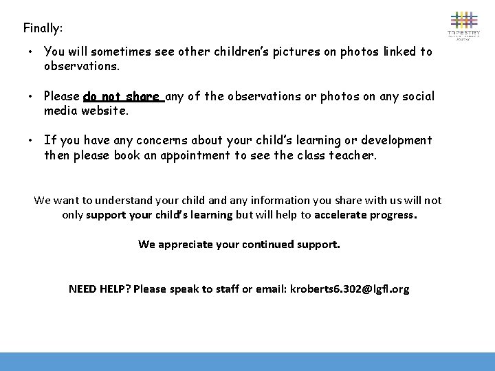 An Introduction to Tapestry Parents as Partners Things