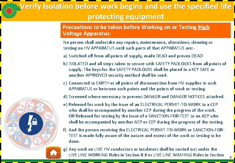 Verify Isolation before work begins and use the