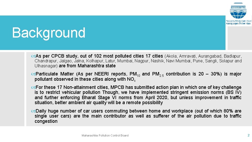 Reducing vehicular Emissions by Commuter Choice Program Maharashtra