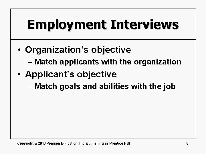Applying and Interviewing for Employment Copyright 2010 Pearson