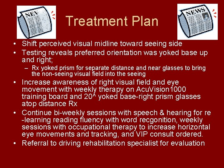 Rehabilitation of visual field loss Use of yoked
