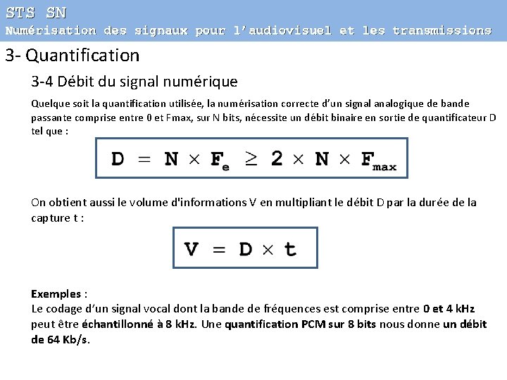 STS SN Numrisation des signaux pour laudiovisuel et